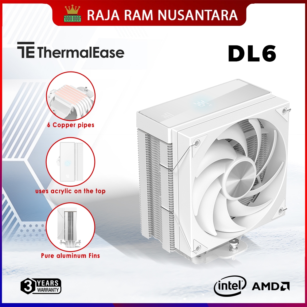 Jual ThermalEase DL6 White Digital CPU Air Cooler 6 Heatpipe Single ...
