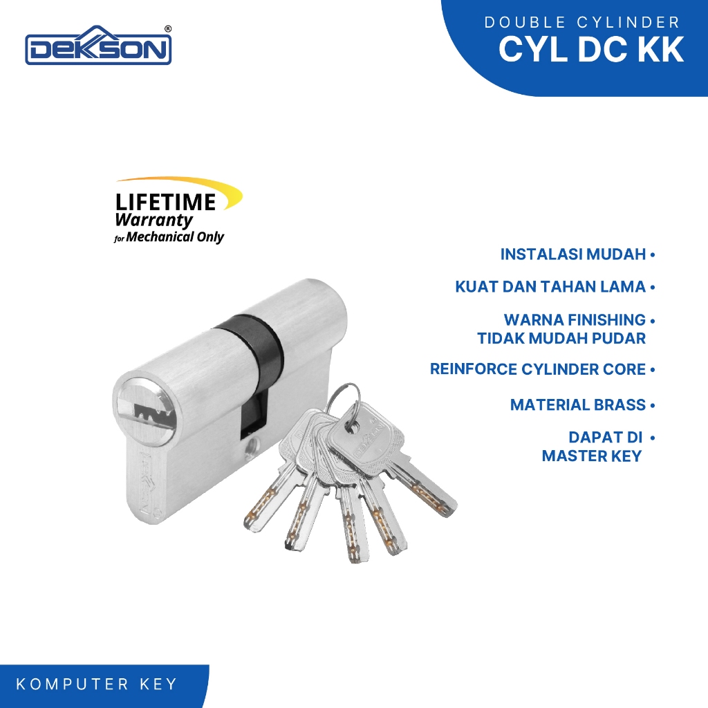 Jual Dekkson Silinder Pintu Double Komputer Key Cylinder CYL DC KK DL 60mm 70mm Silver Hitam ...