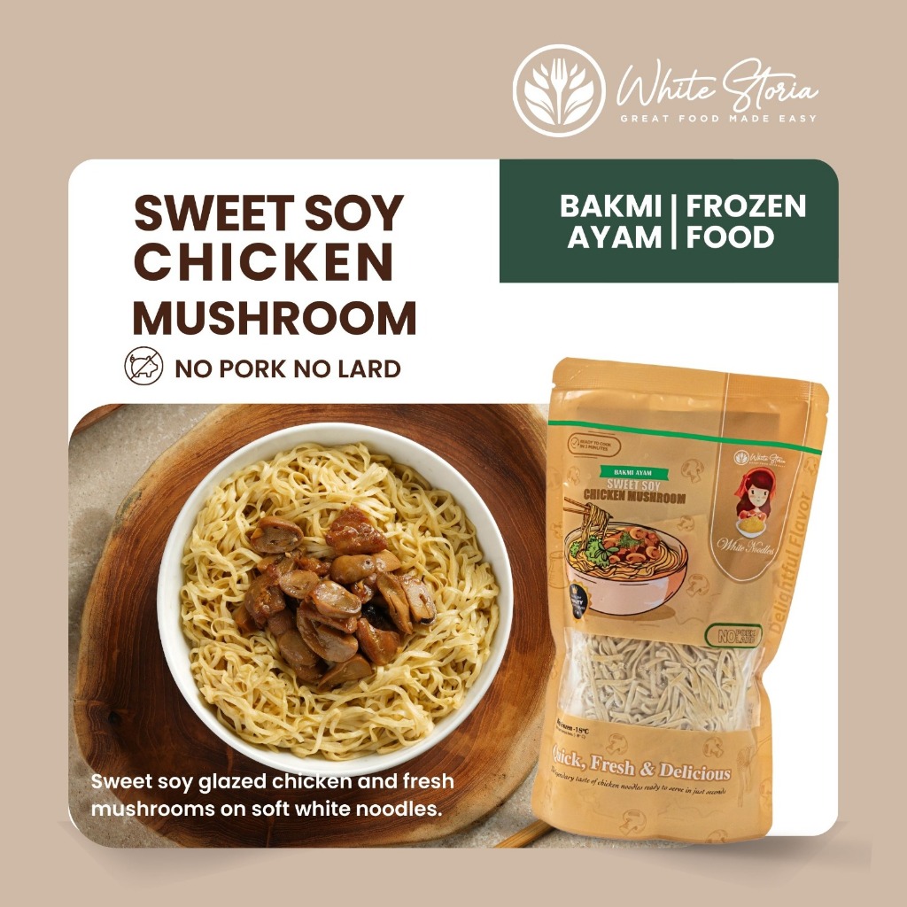 Jual WHITE STORIA - Bakmi Ayam Frozen Premium - White Noodles Sweet Soy Chicken Mushroom - NO ...