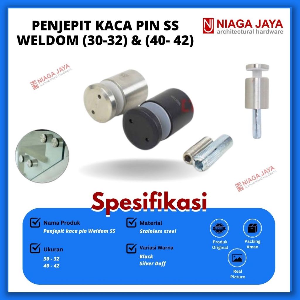 Jual Glass Clip Pin Merk Weldom (30-32 Black) & (40-42 SSS) | Shopee ...