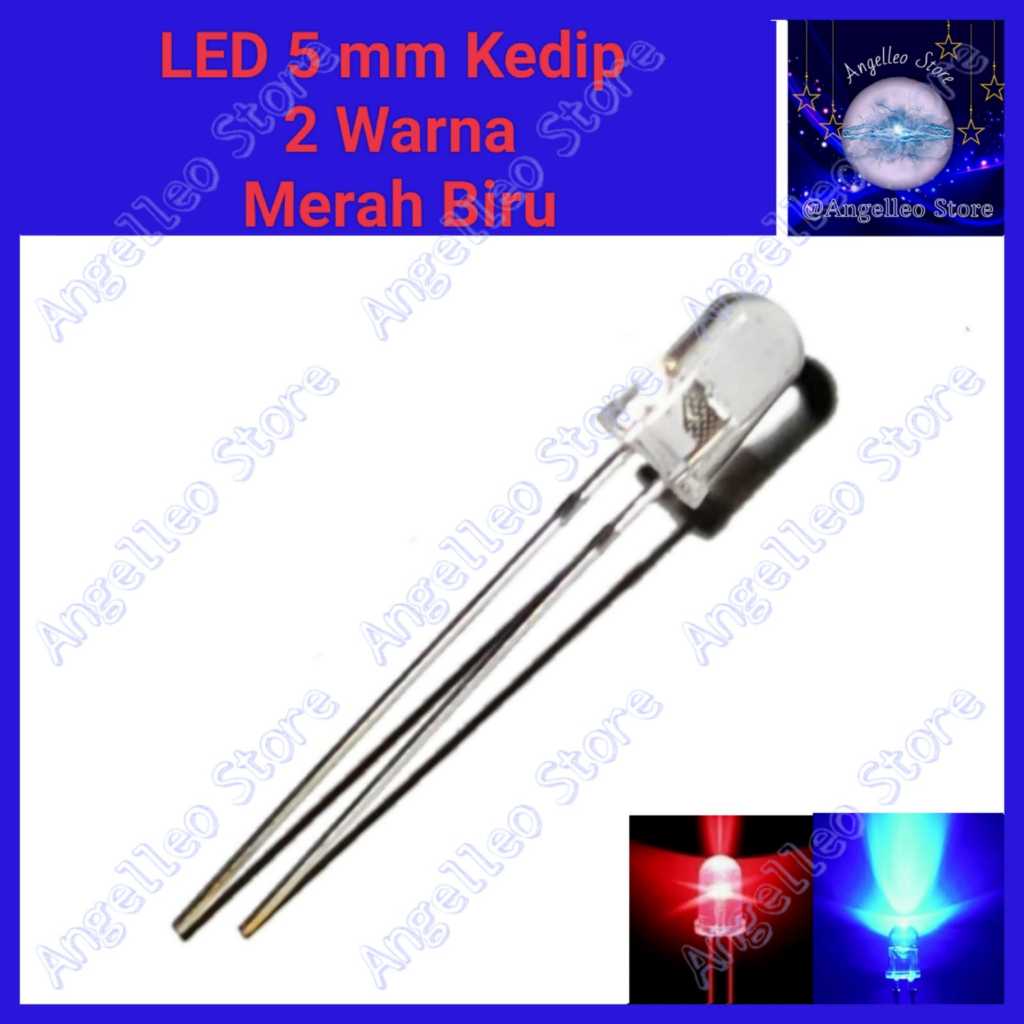 Jual Lampu LED 5 mm Flash 2 warna~Bening menyala Kedip Merah Biru~BARU ...