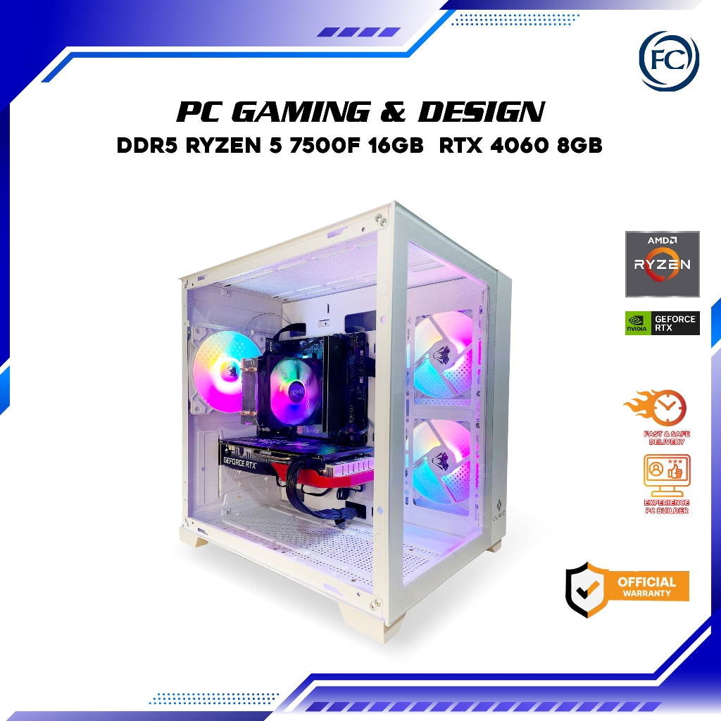 Jual PC Gaming Design Ryzen 5 DDR5 | Ryzen 5 7500F | 16Gb | RTX 4060 8GB | Shopee Indonesia