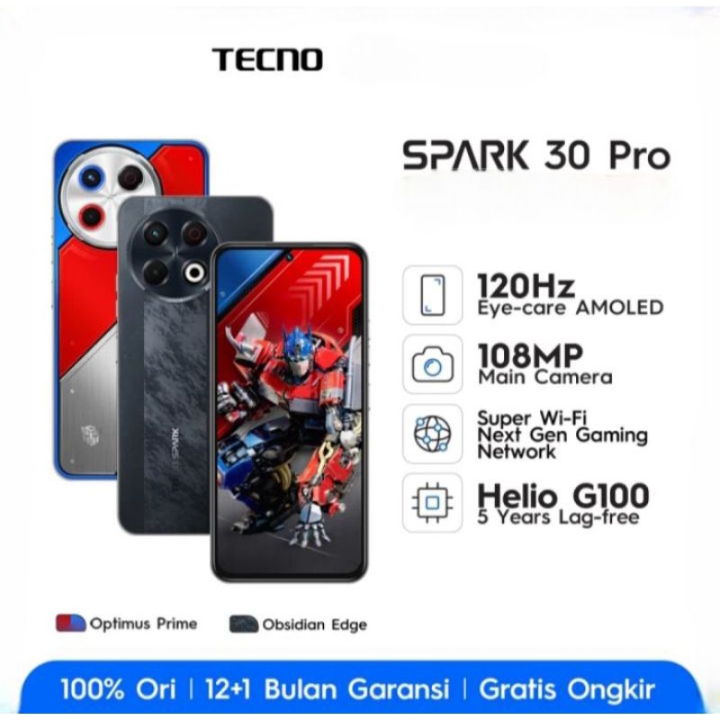 Jual Tecno Spark 30 Pro - 8+8GB/128GB , 120Hz Eye Care AMOLED Display , 108MP main Camera ...