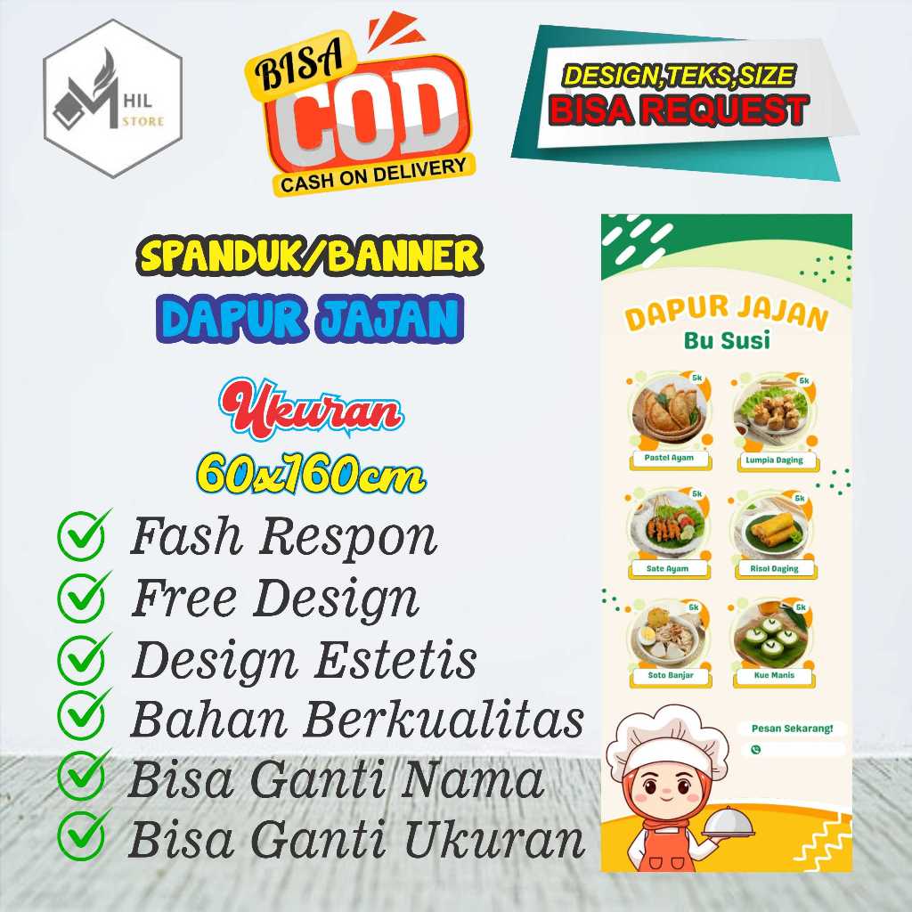 Jual Spanduk Banner Size 60X160 Cm DAPUR JAJAN Free Custom Design Dan ...