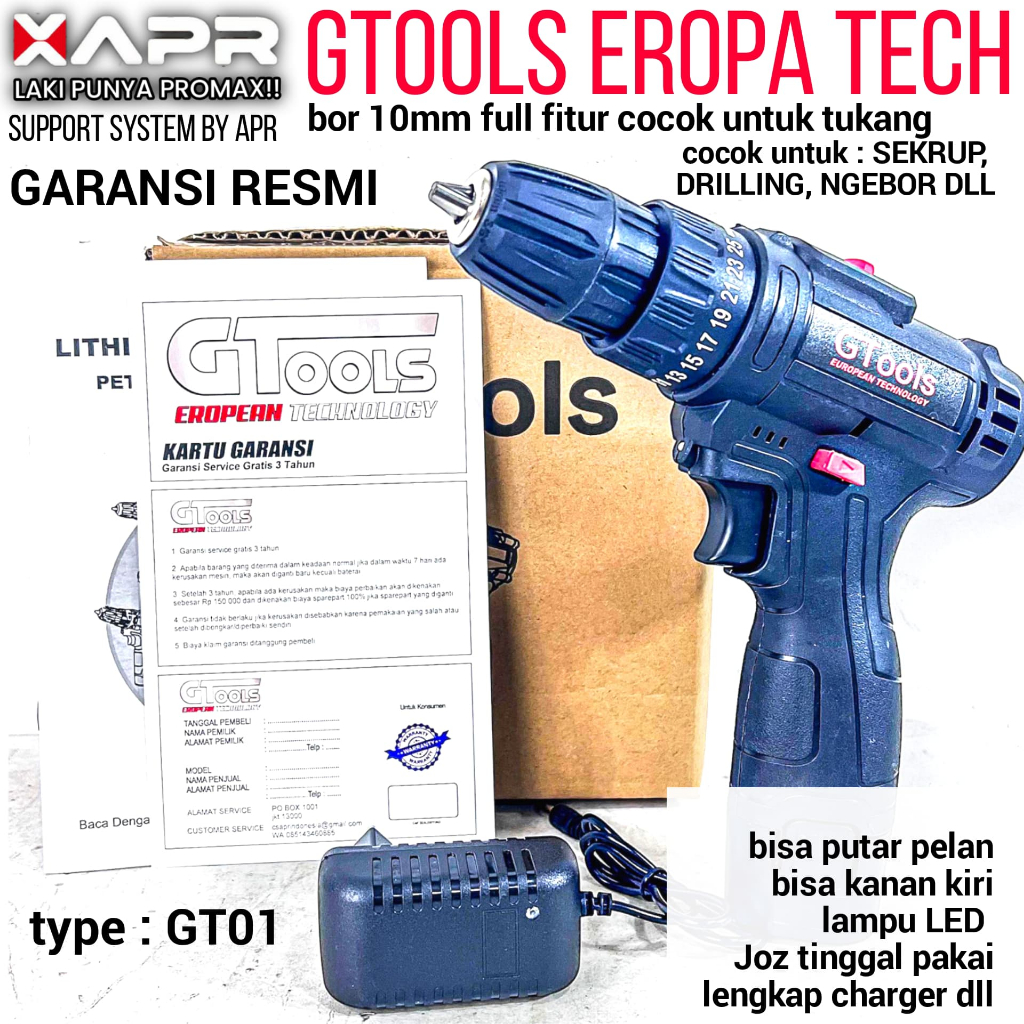 Jual Bor cordless 12v GTOOLS EROPA GT01 mesin bor baterai drill tembok besi kayu sekrup fullset ...
