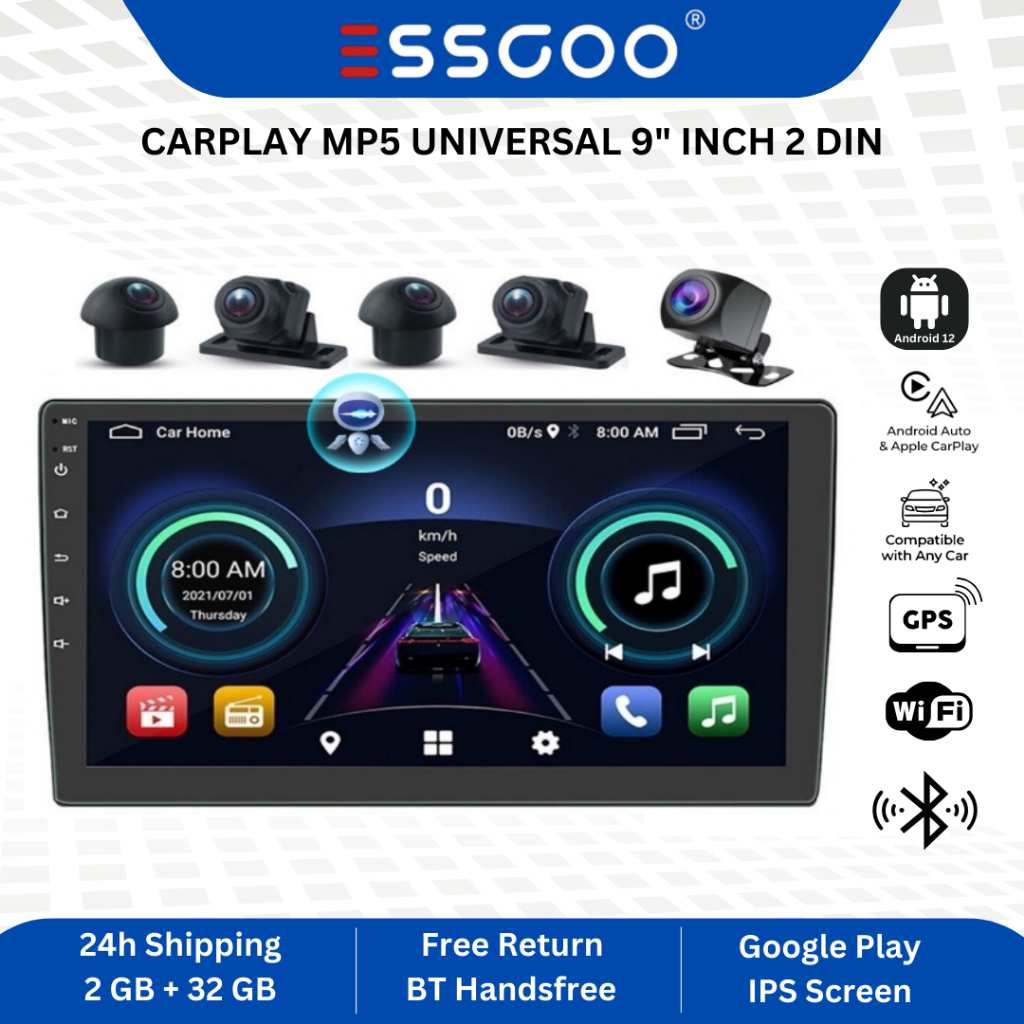 Jual ESSGOO Android 13 Head Unit Double Din 9" 2GB+32GB 360° Kamera Touch Screen Mobil Panorama ...