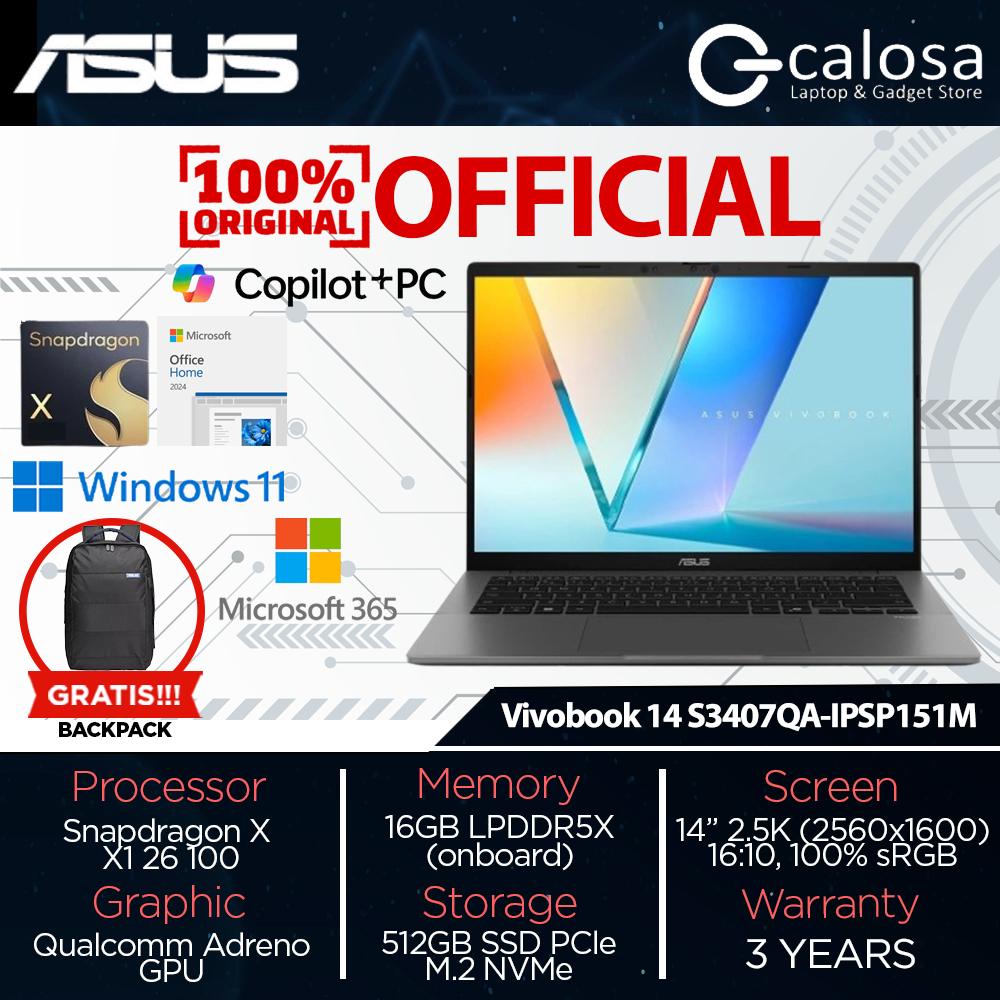 Jual Asus Vivobook S14 S3407QA IPSP151M IPSP152M Snapdragon X1 16GB RAM ...