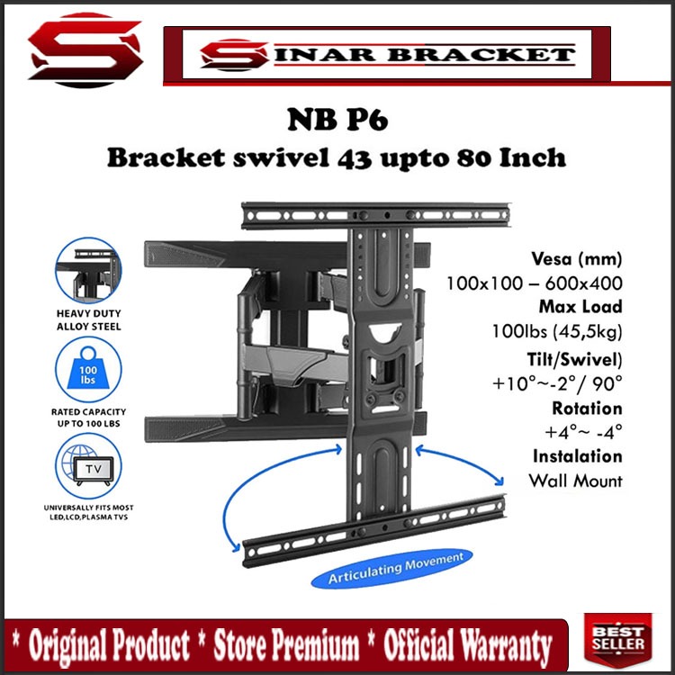 Jual NB P6 Bracket TV Swivel, Breket TV swivel 40 - 80 inch | Shopee ...