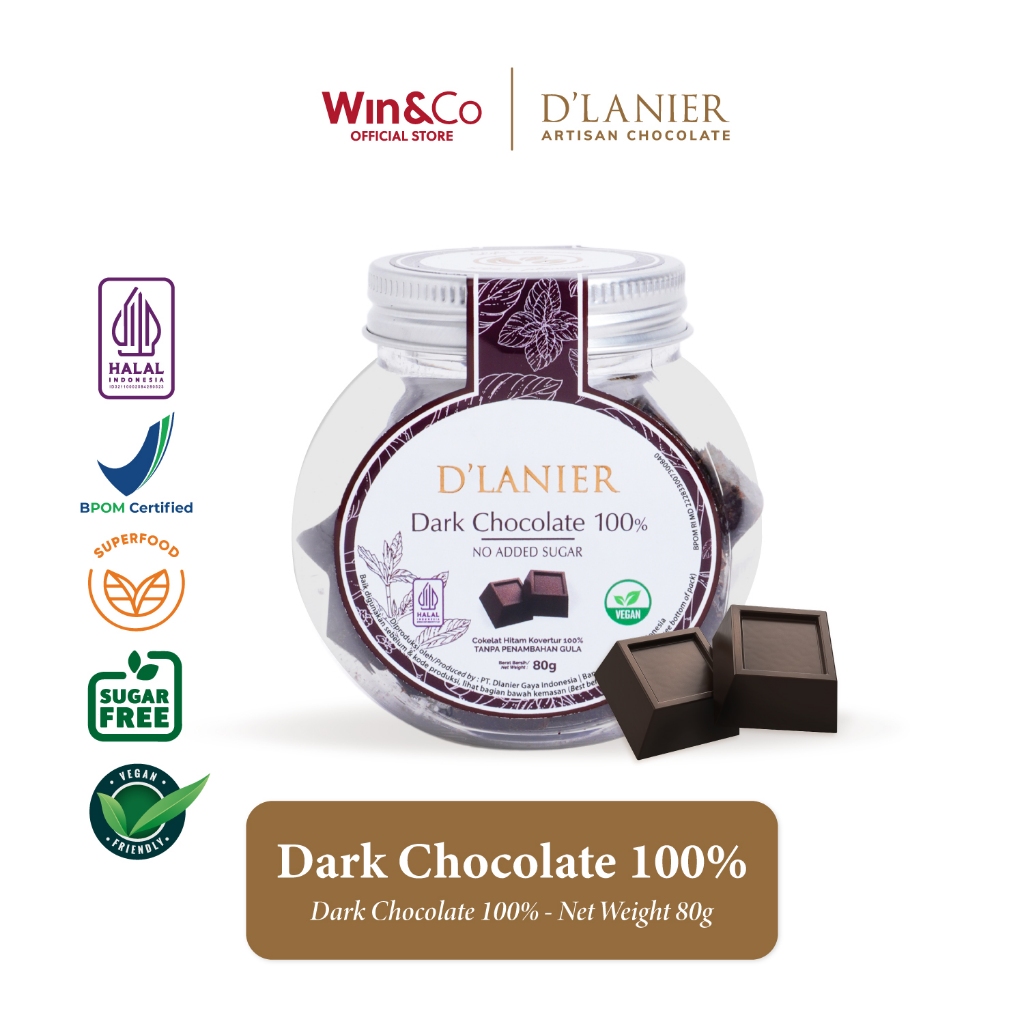Jual D'Lanier Dark Chocolate 100% Sugar Free - 80gr | Shopee Indonesia