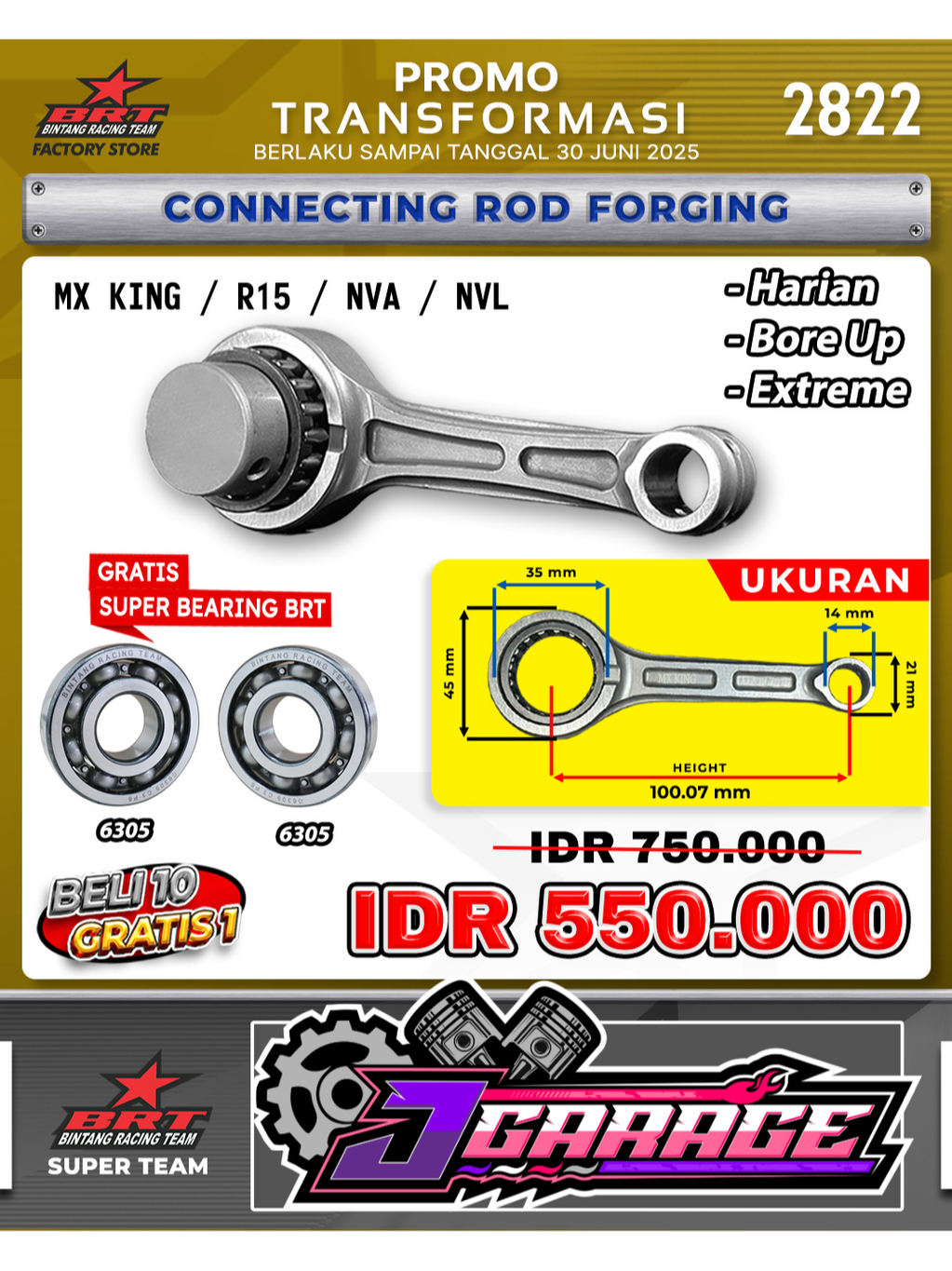 Jual CONROD BRT CONNECTING ROD FORGING PIN 14 MX KING / JUPITER MX NEW ...