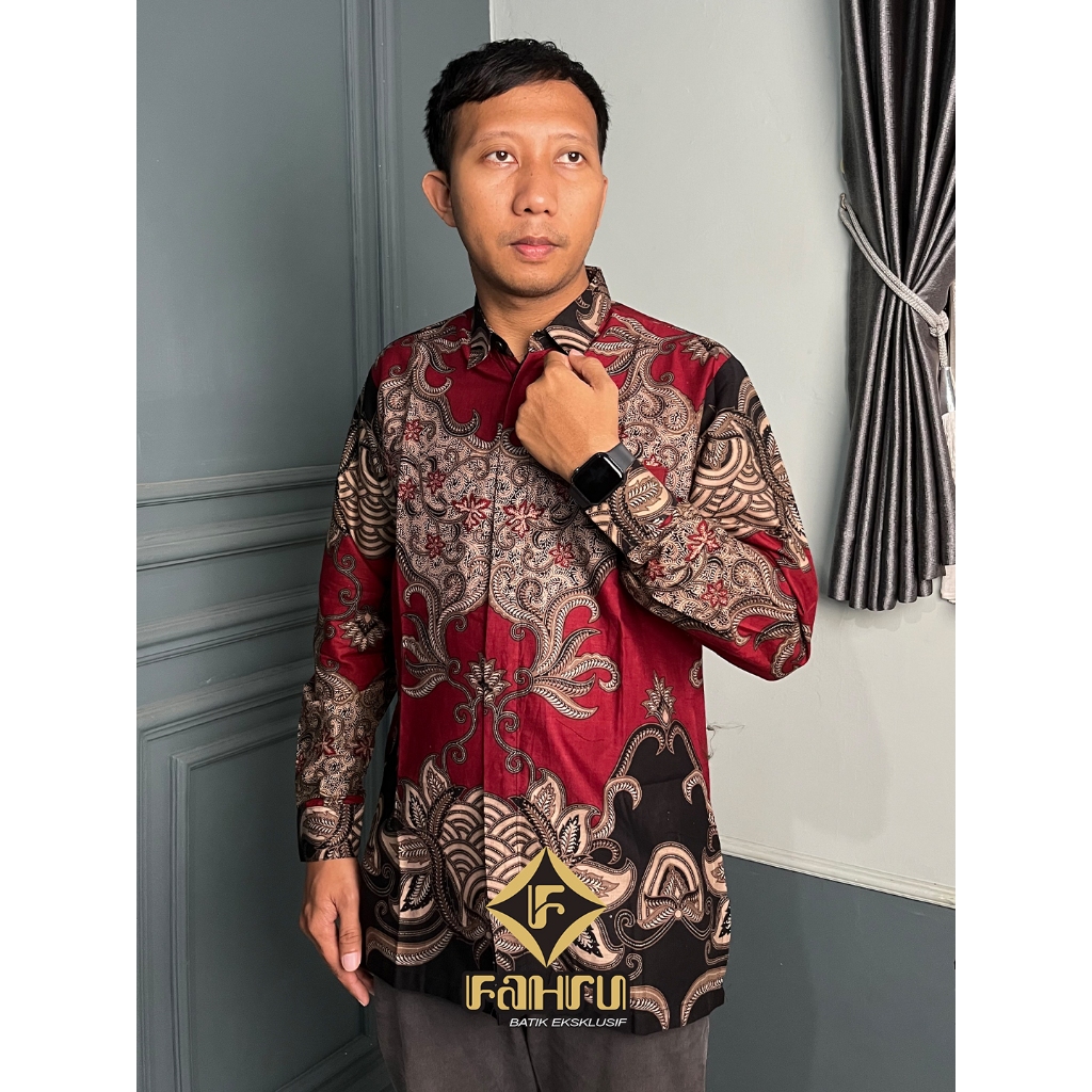 Jual Kemeja Batik Merah Maroon Eksklusif - Motif Merah Maroon Beraneka ...