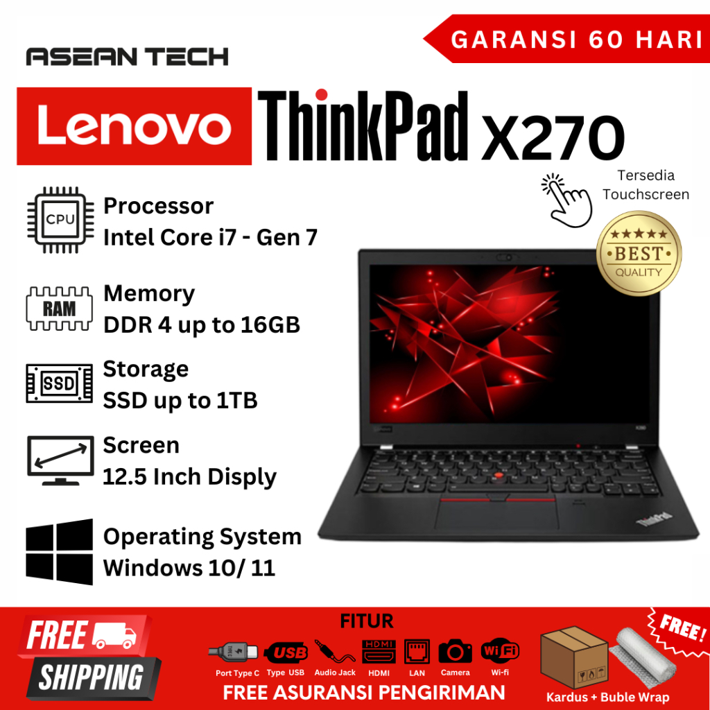 Jual Laptop Touchscreen Lenovo Thinkpad X270 Core i7 Gen 7 Ram 16GB SSD 1TB - Second Murah ...
