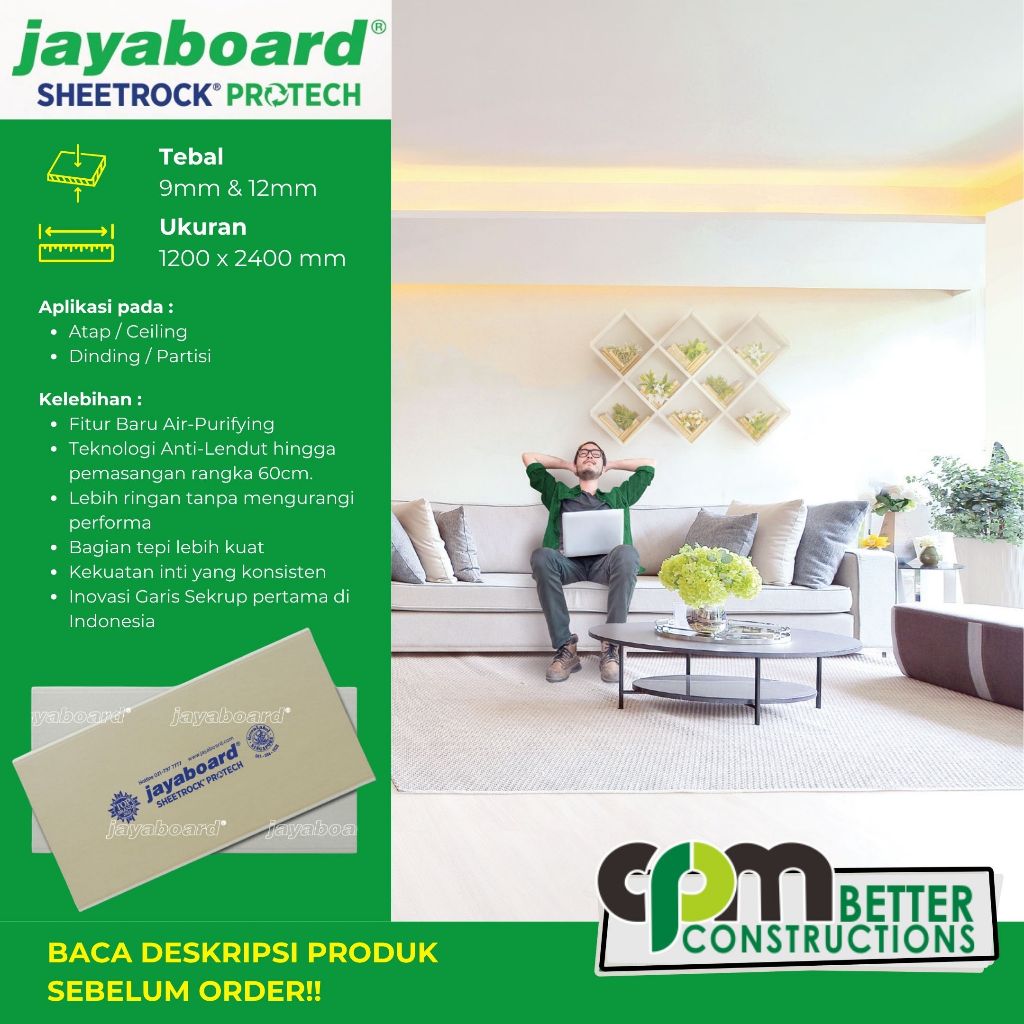 Jual Gypsumboard Jayaboard Sheetrock Papan Gipsum 9mm dan 12mm | Shopee ...