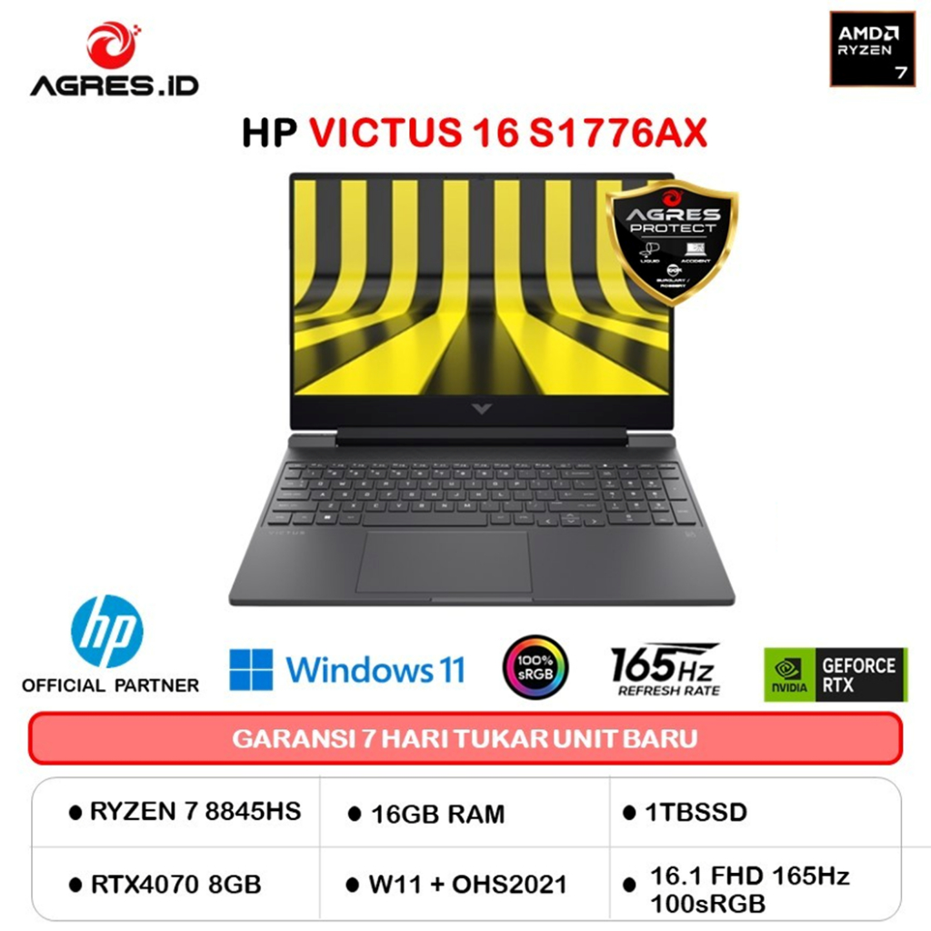 Jual HP VICTUS 16 RYZEN 7 8845HS RTX4070 8GB/ 16GB 1TB W11+OHS 16.1FHD ...
