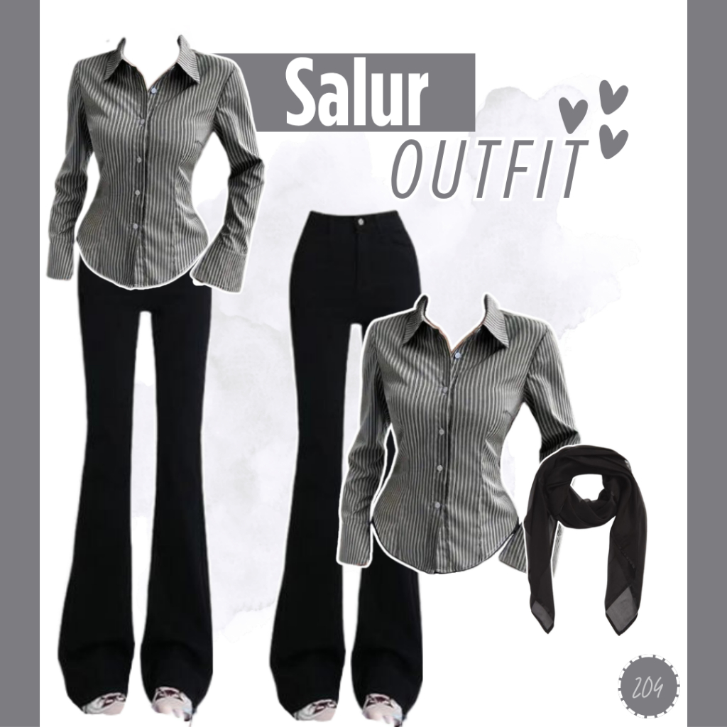 Jual One set Wanita 3in1 Hijab (Julia Kemeja Salur, Bella Square, Celana Cutbray) OOTD Kekinian ...