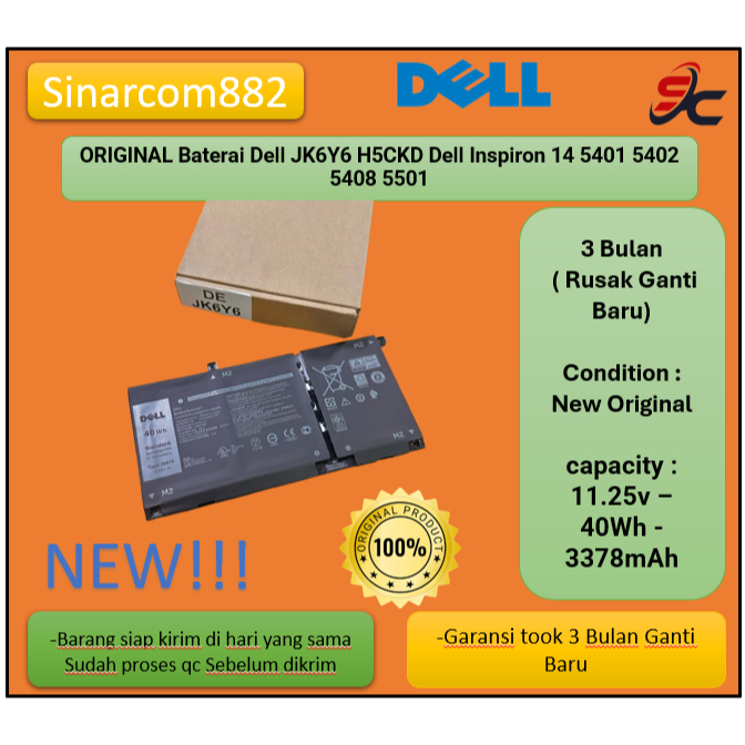 Jual ORIGINAL Baterai Dell JK6Y6 H5CKD Dell Inspiron 14 5401 5402 5408 5501 | Shopee Indonesia
