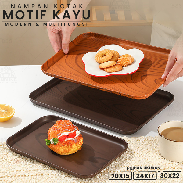 Jual Nampan Saji Kotak Tray Plastik PP Motif Kayu Makanan Minuman ...