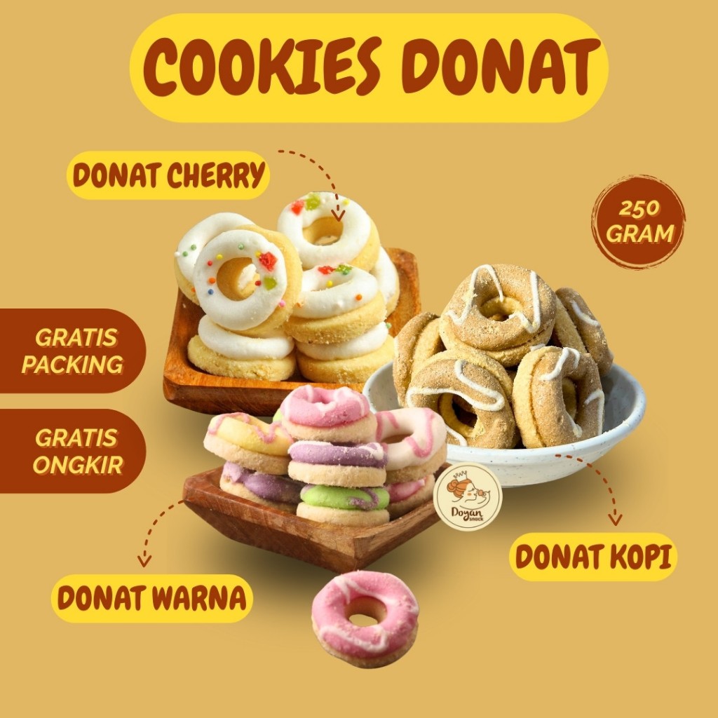 Jual DONAT WARNA COOKIES / DONAT CHERRY / COOKIES DONAT / DONAT KOPI ...