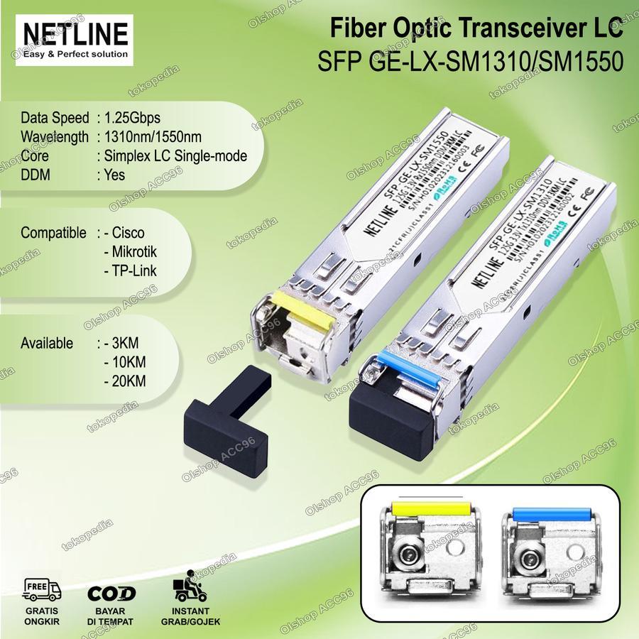 Jual NETLINE Transceiver Fiber Optic LC Single Mode SFP-GE-LX-SM1310 ...