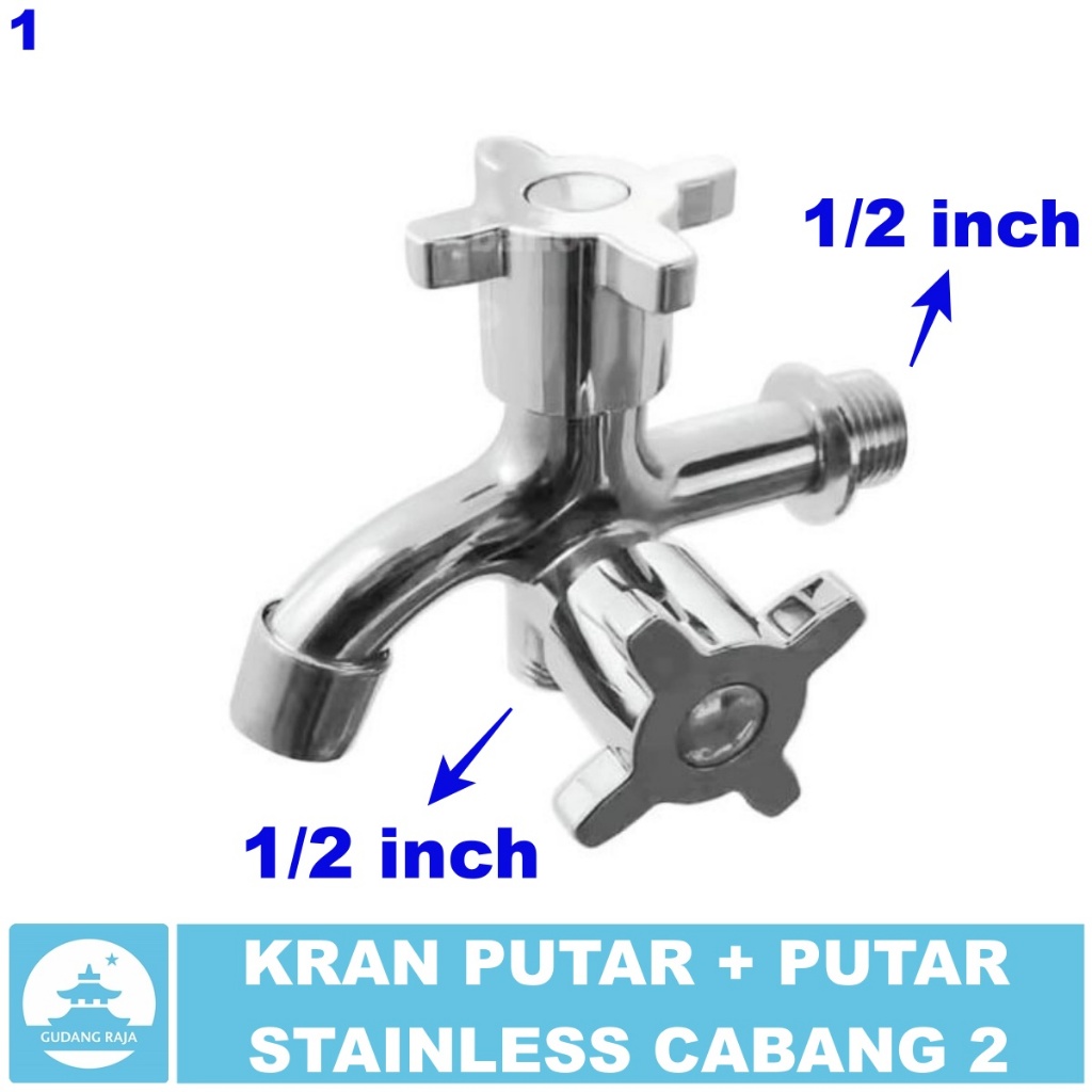 Jual Kran Air Engkol Stainless 1/2 inch Cabang 2 Putar Double Tembok Keran Kamar Mandi Shower ...