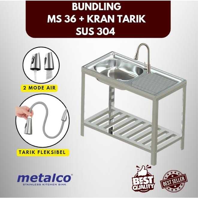 Jual Meja Bak Cuci Piring + Kran Tarik SUS 304 Metalco MS 36/18 Kaki ...