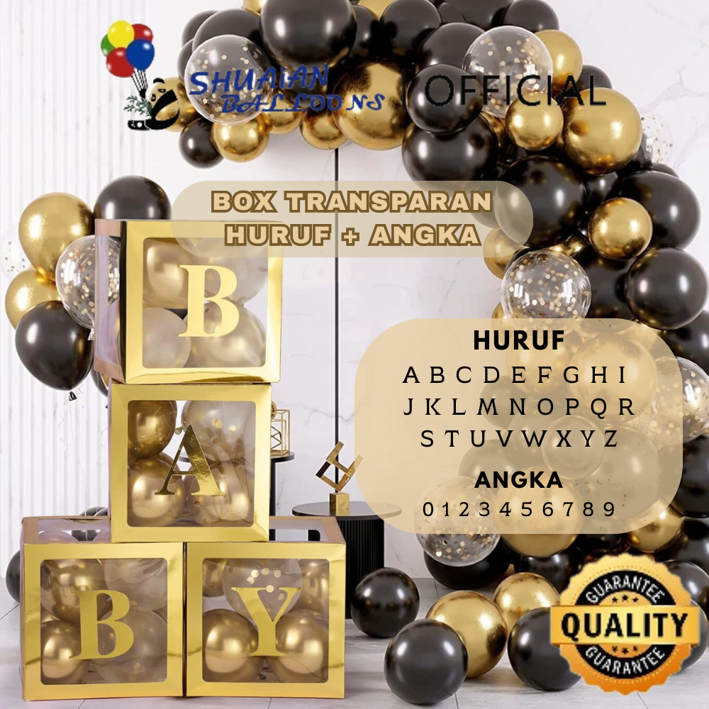 Jual SHUAIAN Box Balon Transparan Kotak Balon DIY Gold Huruf Alfabet ...