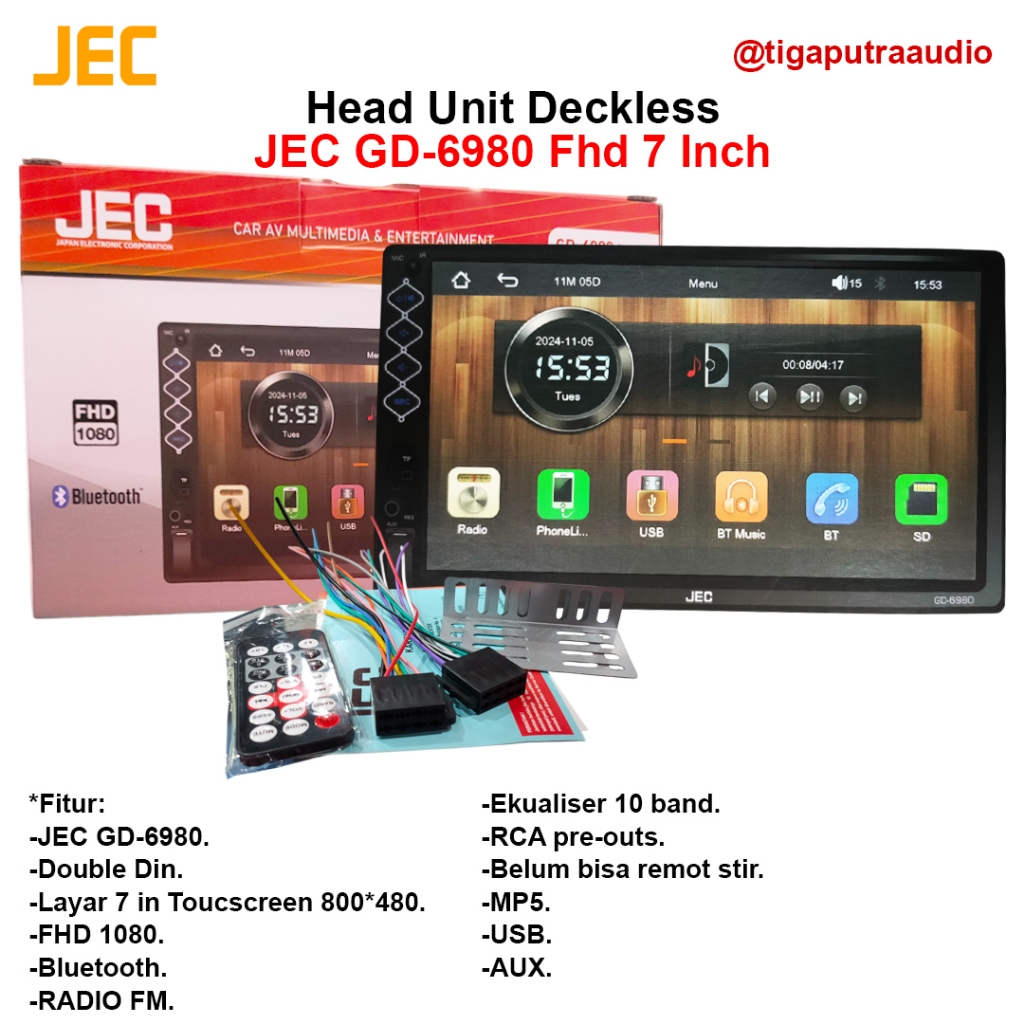 Jual Head Unit Deckless JEC GD-6980 FHD 1080 Bluetoorh USB Aux Radio ...