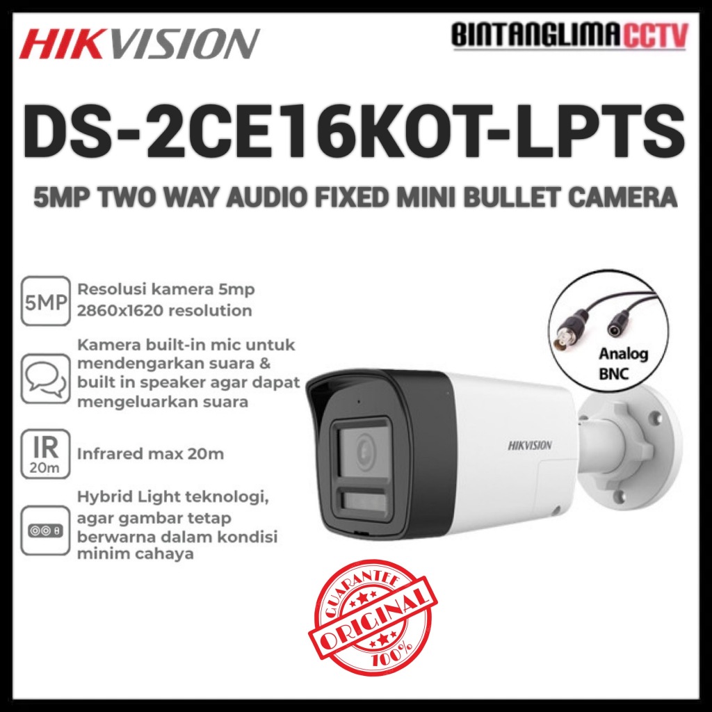 Jual HIK-VISION DS-2CE16K0T-LPTS 5MP TWO WAY AUDIO FIXED MINI BULLET CAMERA | Shopee Indonesia