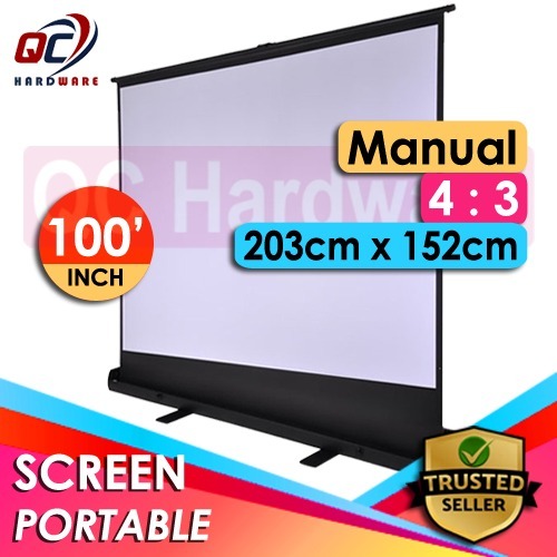 Jual Screen Projector Portable manual Floor Up 100" ratio 4:3 203 x 152 ...