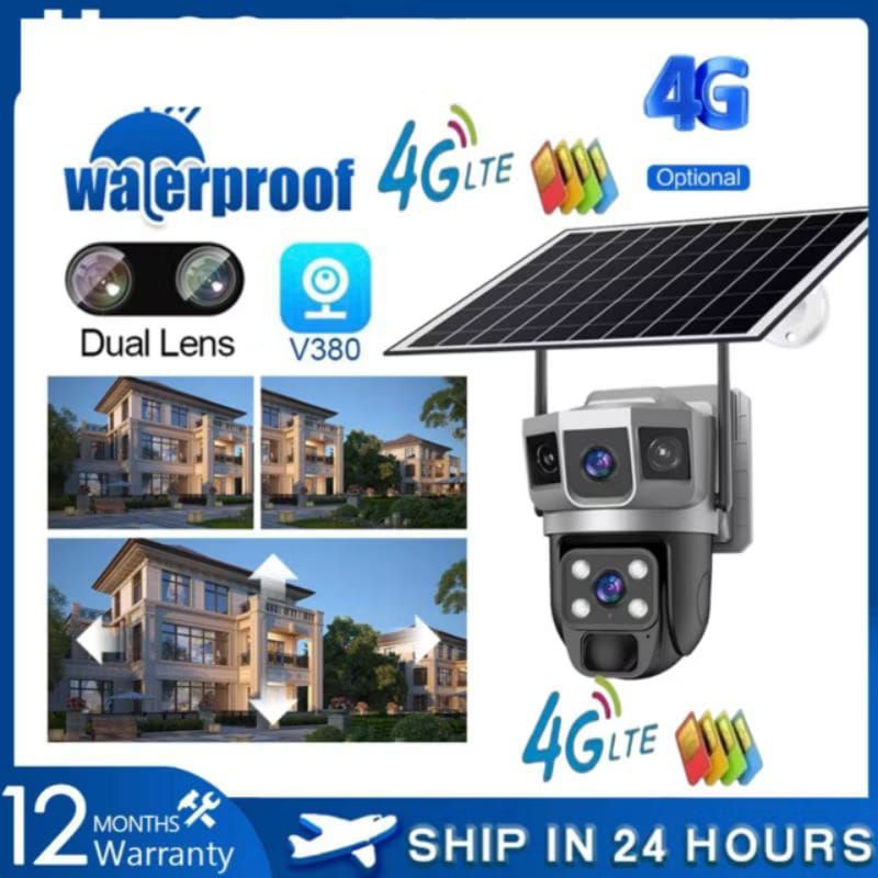 Jual NEW Camera cctv SIM card 4G solar panel TIGA lensa /TIGA LAYAR ...