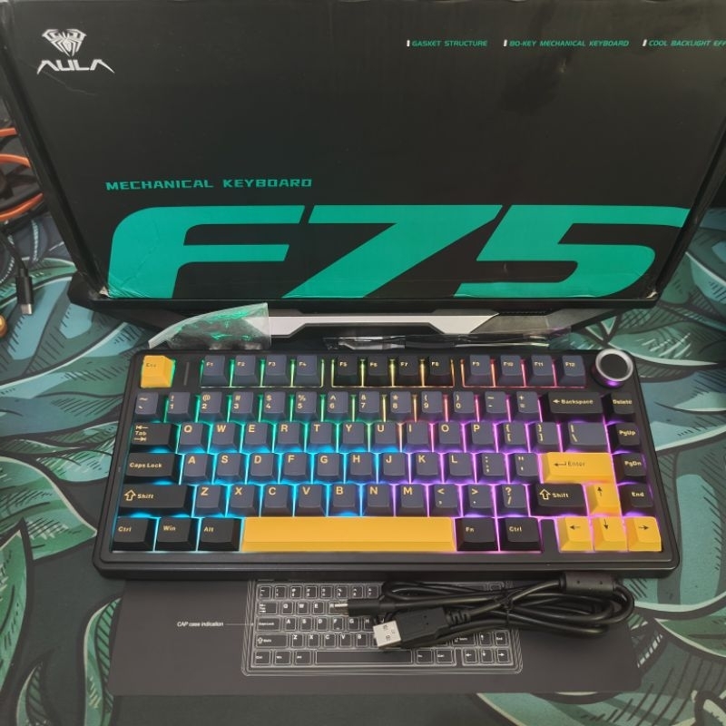 Jual AULA F75 Gasket Mechanical Keyboard 3 Mode Connection RGB - Black Orange, Greywood V3 ...
