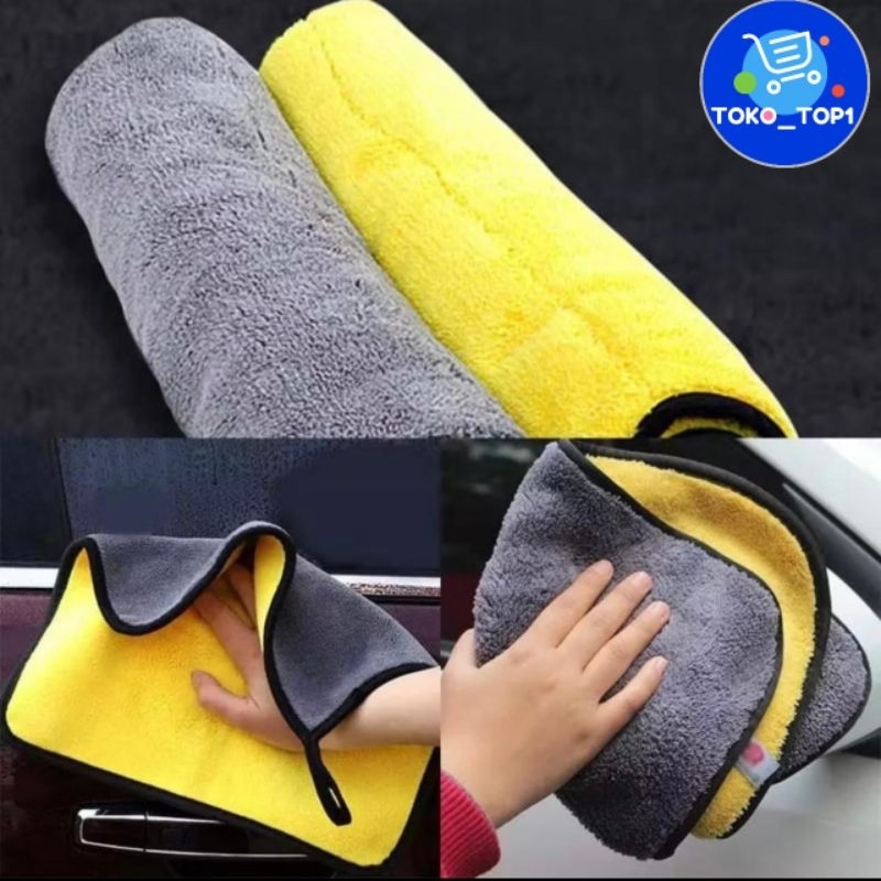 Jual Kain Lap Microfiber Mobil 2 Sisi Kuning Hitam 25x25 30x30 30x40 cm ...