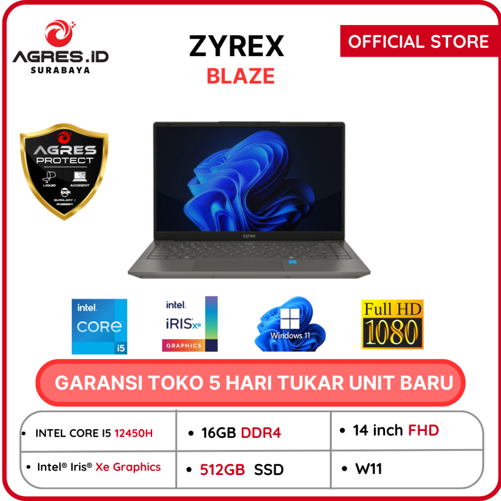 Jual ZYREX BLAZE I5 12450H 16GB 512GB Windows11 14.0FHD BLIT METAL 2Y | Shopee Indonesia