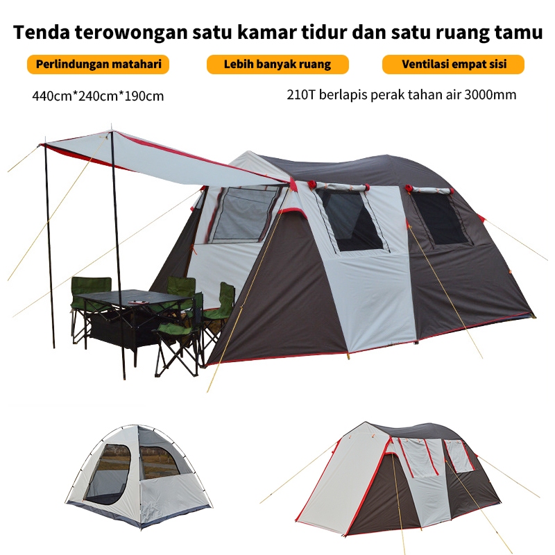 Jual Camping Tent Tunnel 4P Double Layer Waterproof Tenda besar, tenda ...