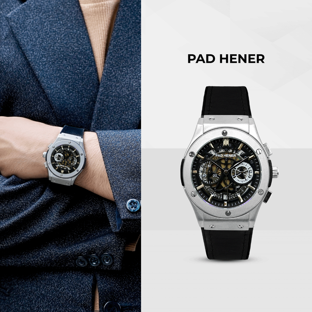 Jual PAD HENER Lexicon Jam Tangan Pria Quartz Strap Kulit Suede Tanggal Chronograph Aktif 42mm ...