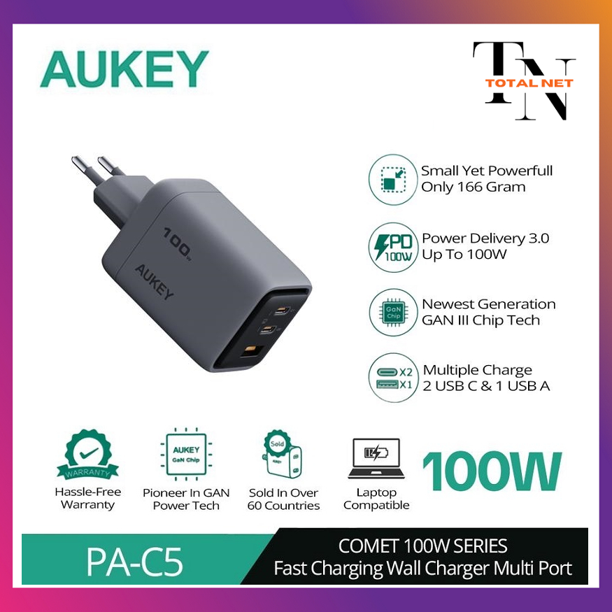 Jual AUKEY Charger Type C 100W GAN III PD 3.0 PPS Super Fast Charging Comet Mix 3 100W Series PA ...