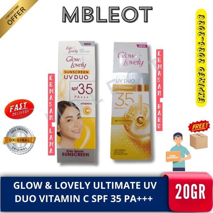 Jual Glow & Lovely Ultimate UV Duo Krim Vitamin C SPF 35 PA+++ 20g | Shopee Indonesia