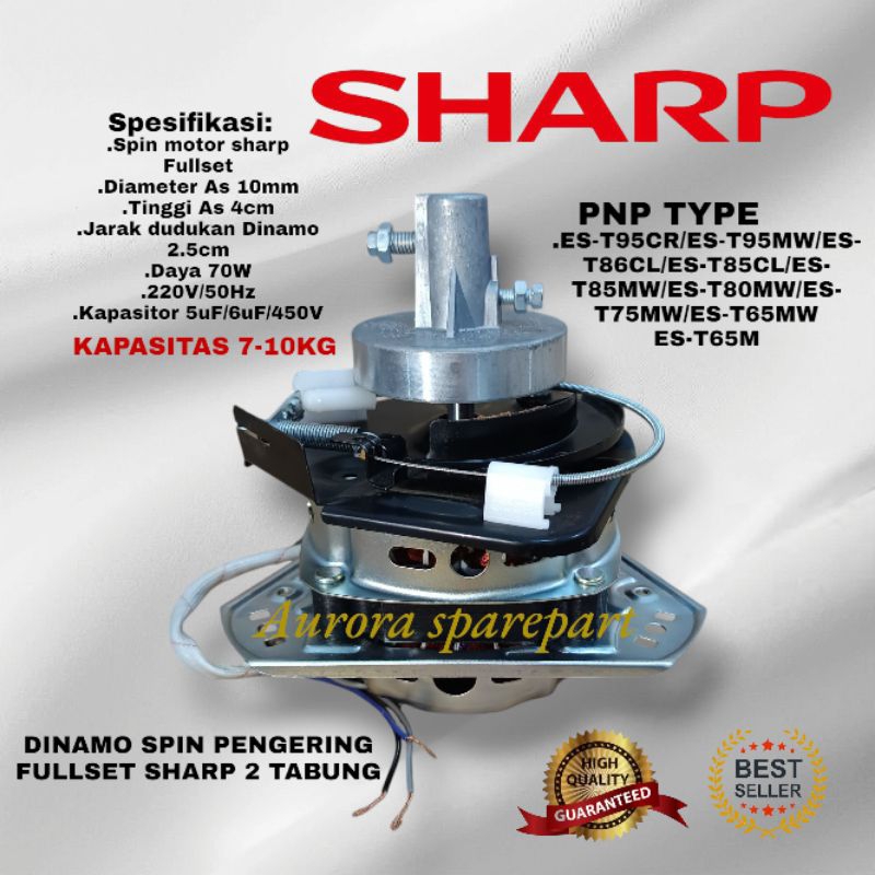 Jual Spin Motor fullset/Dinamo spin pengering Sharp 2 Tabung pnp pemasangan kapasitas 7-10KG ...