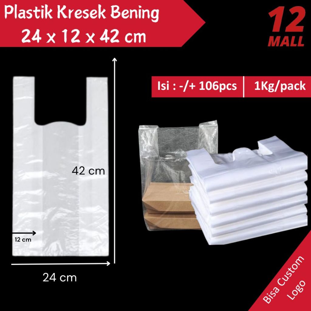 Jual (1 PACK) Plastik Bening Tebal Makanan 24X42 CM / Kantong Kresek PE ...