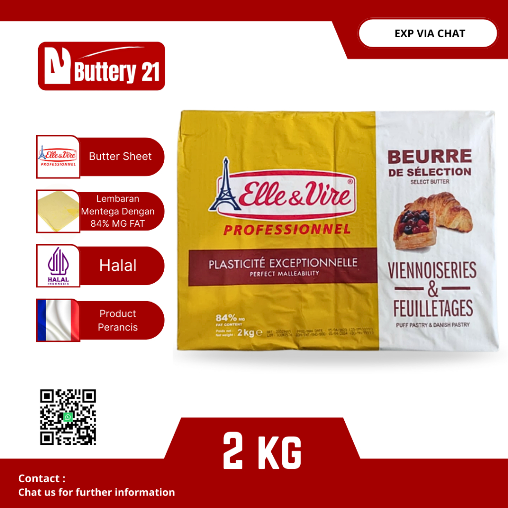 Jual ELLE & VIRE BUTTER SHEET 84% MG FAT 2 KG/ELLE VIRE EXTRA DRY ...