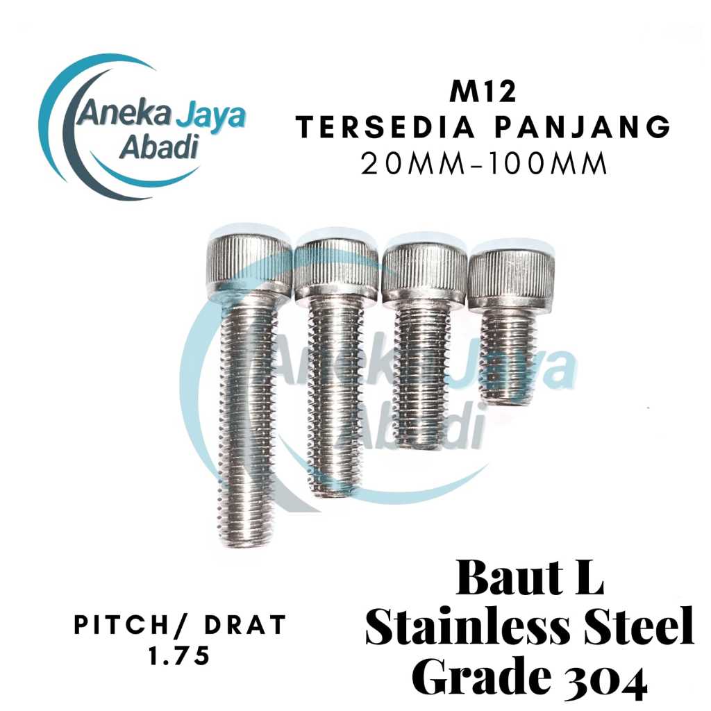 Jual Baut L M12 SS304 Panjang 20mm - 100mm Baud L M20xmm - M12x100 ...
