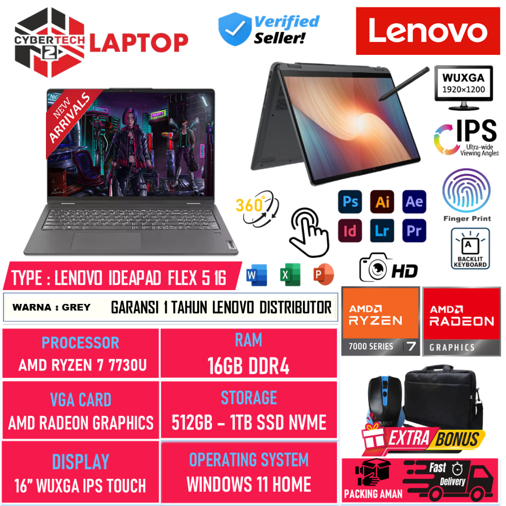 Jual Lenovo Flip 2in1 Ideapad Flex 5 16 Amd Ryzen 7 7730U 16GB 1TB SSD ...