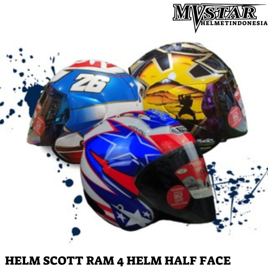 Jual HELM SCOTT RAM 4 HELM HALF FACE + FREE STIKER DAN BUSA HELM ...