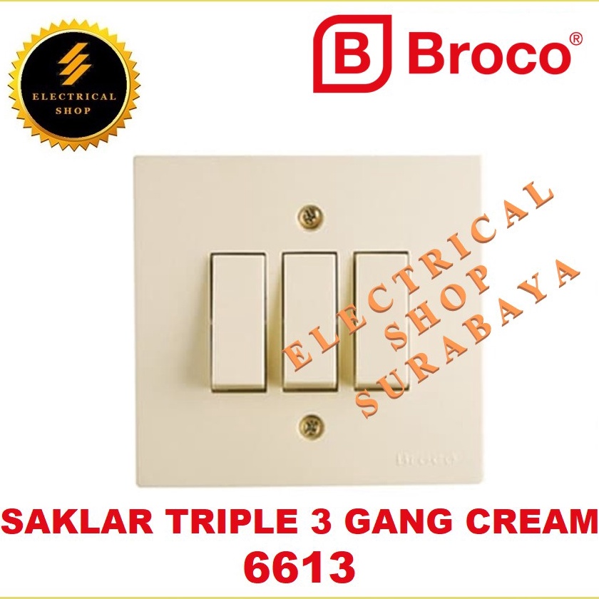 Jual Baru BROCO IB SAKLAR 3 GANG CREAM 6613 HARGA GROSIR TRIPLE SWITCH ...