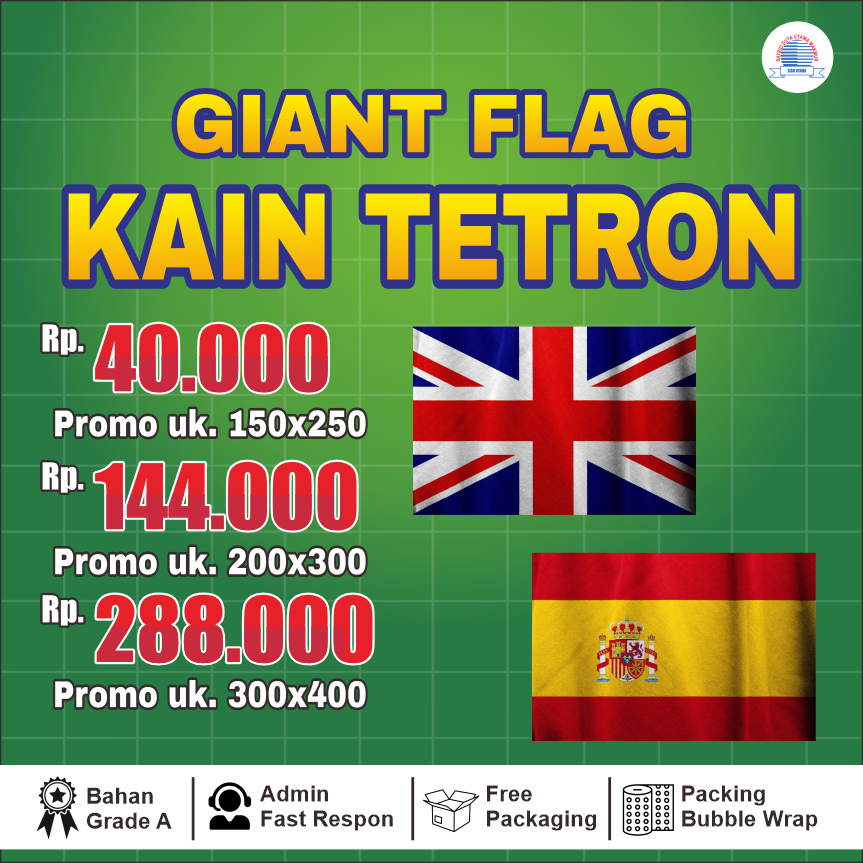 Jual CETAK BENDERA JUMBO CUSTOM BAHAN KAIN TETRON (FREE DESIGN & ONGKIR ...