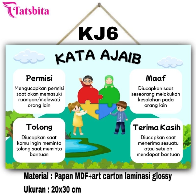 Jual TATSBITA Pajangan Hiasan Dinding Dekorasi Wall Decor 4 Kata Ajaib Untuk Kelas Sekolah TK/SD ...