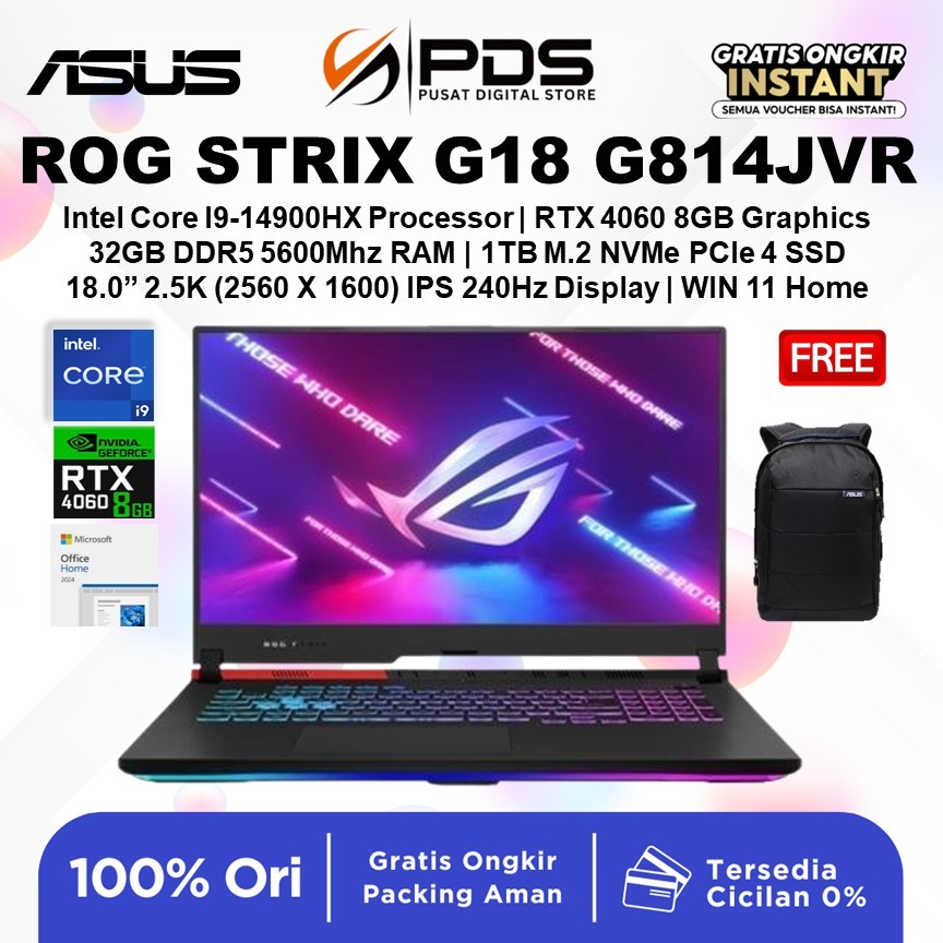 Jual LAPTOP ASUS ROG STRIX G18 G814JVR I9 14900HX RTX4060 8GB/ 32GB 1TB W11 18QHD 240HZ | Shopee ...