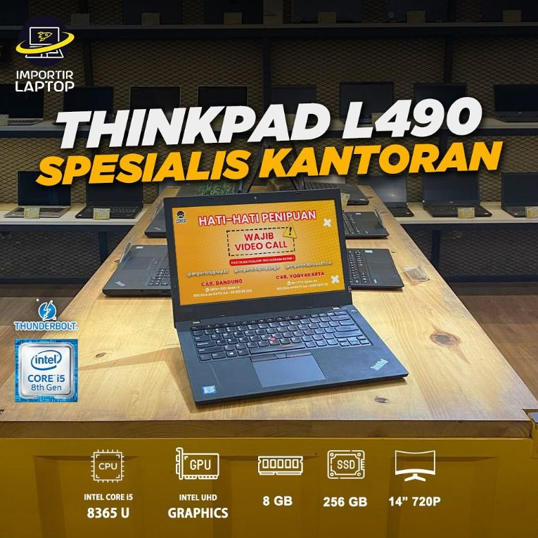 Jual LAPTOP SECOND MULTIFUNGSI LENOVO THINKPAD L490 CORE I5-8365U RAM 8 SSD 256 UPGRADABLE ...