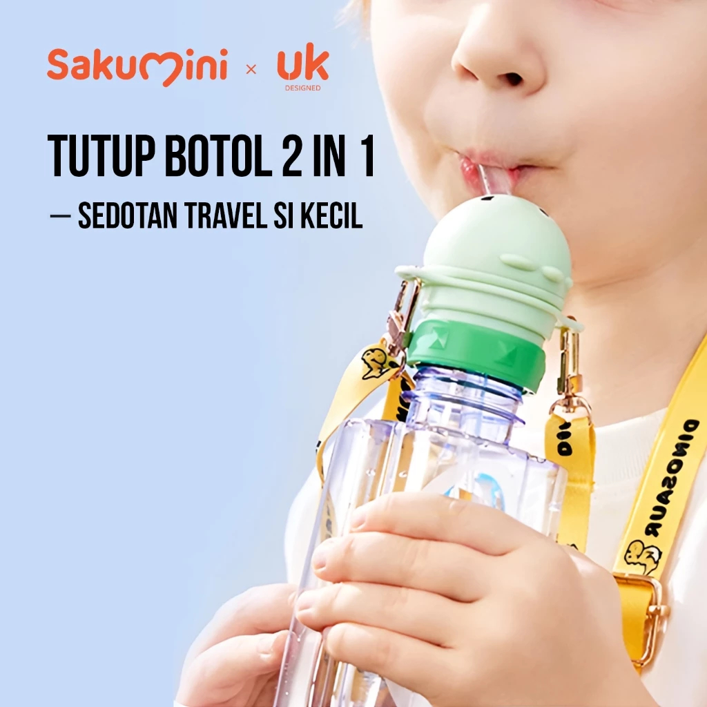 Jual Sakumini 2in1 Travelling Portable Cover Straw Dino Tutup Botol ...