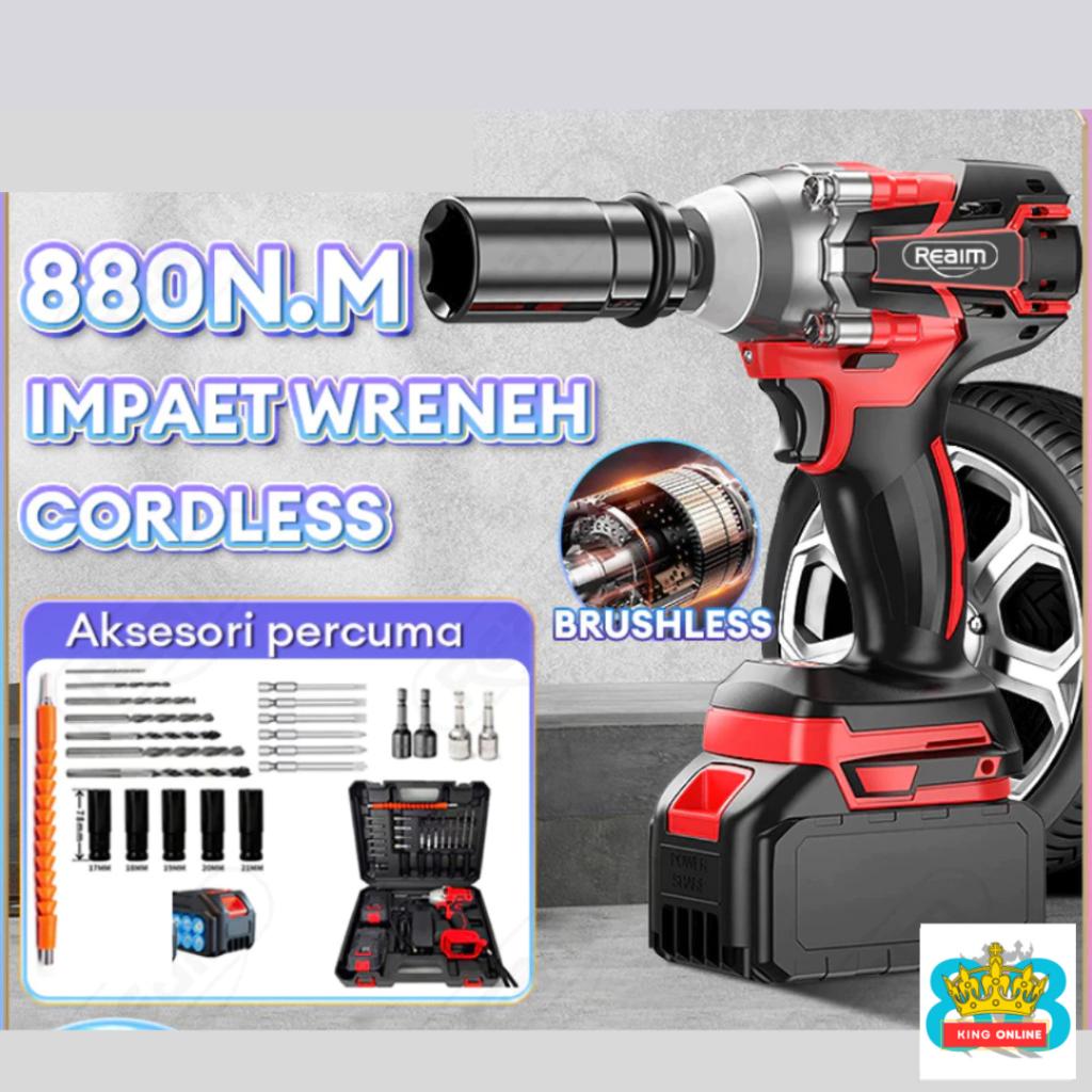 Jual Reaim Impact Wrench Cordless 888V Brushless Bor Impact Baterai Mesin Impact Buka Baut ...